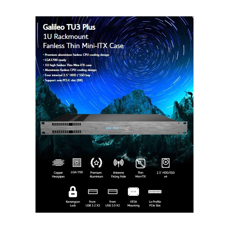 Mini PC fanless rackable, CPU Intel 12ème génération GALILEO TU3 Plus